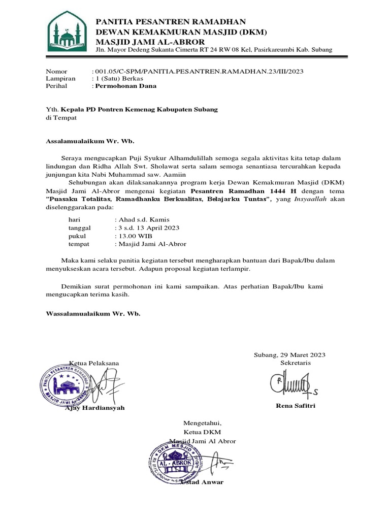 Surat Permohonan PD Pontren | PDF