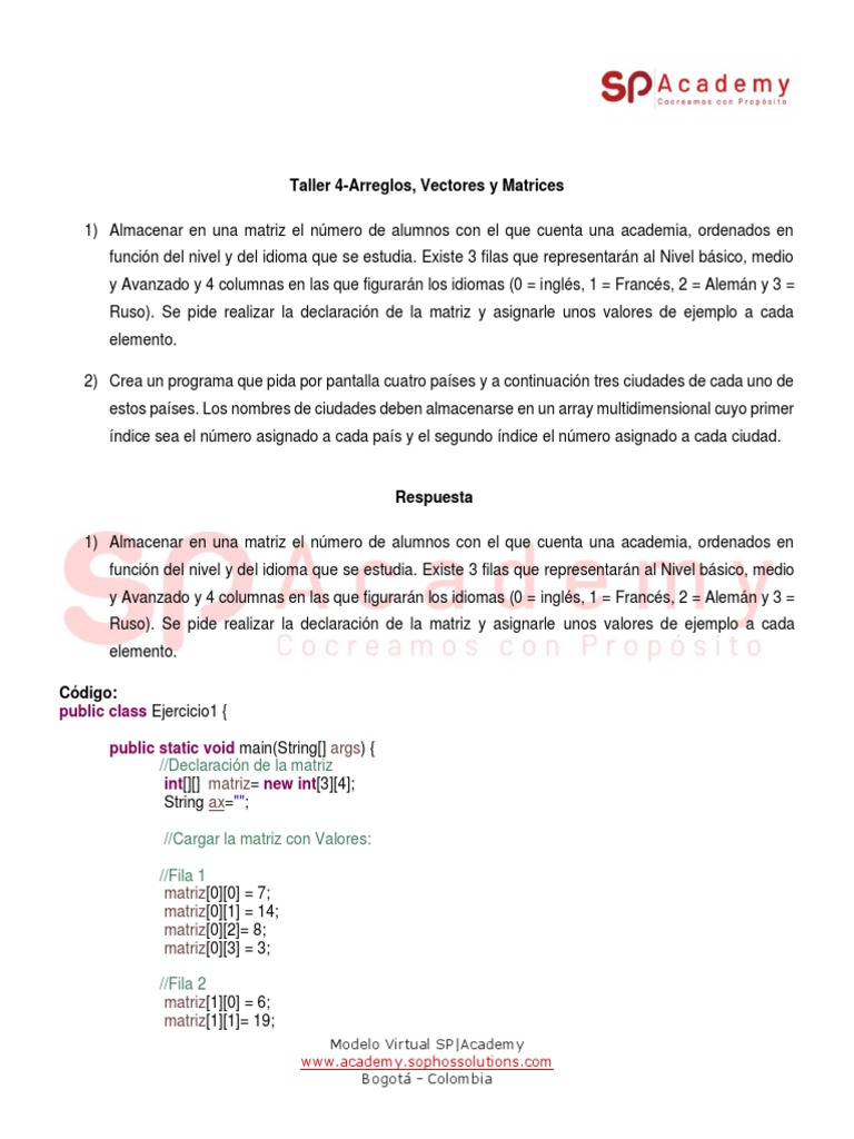 Respuesta Taller 4-Arreglos, Vectores y Matrices | PDF | Datos ... Respuesta Taller 4-Arreglos, Vectores y Matrices | PDF | Datos ...
