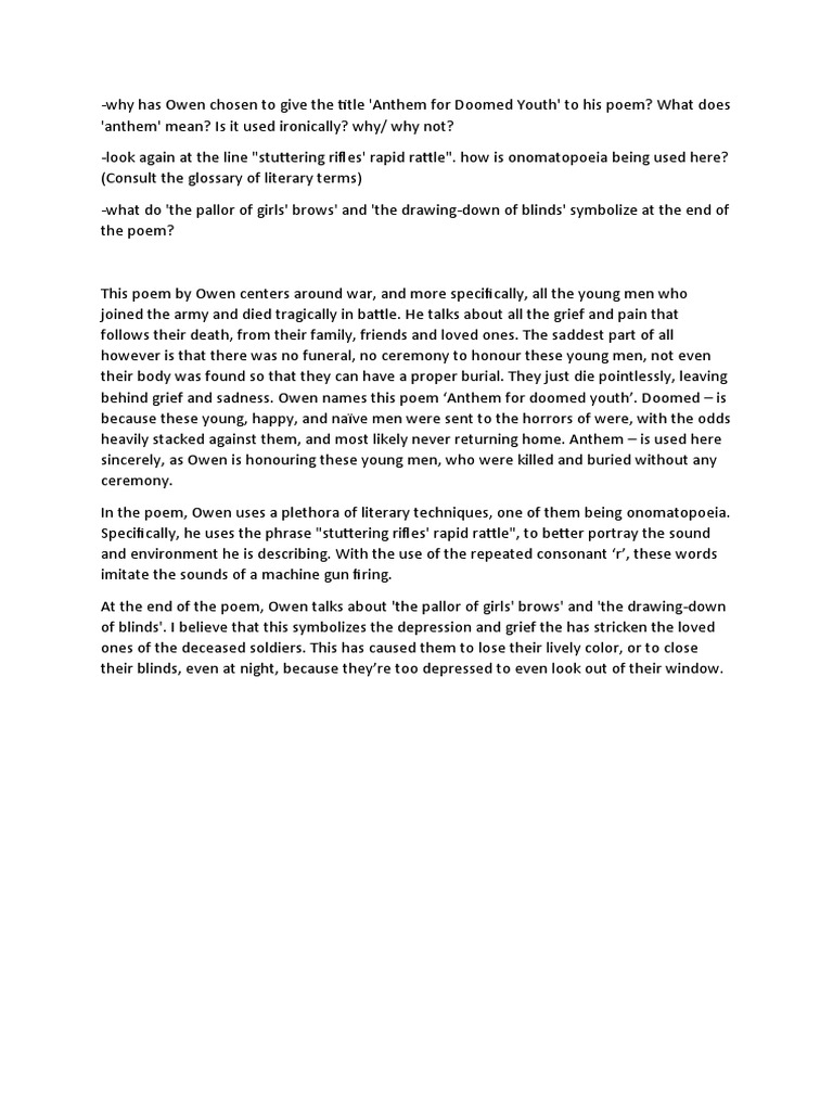 Anthem For Doomed Youth | PDF