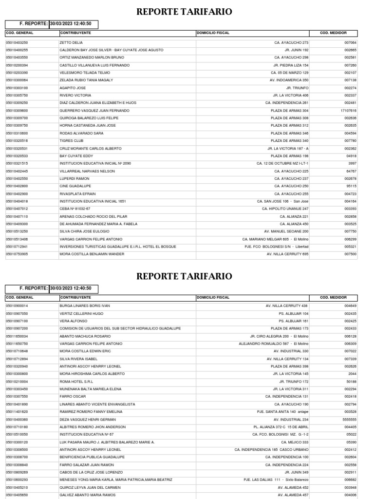 RPT Imprimir ReporteTarifario | PDF