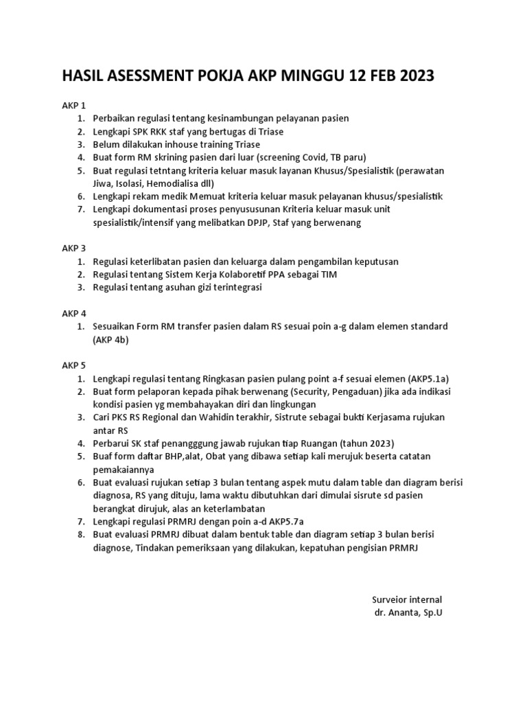 Hasil Asessment Pokja Akp Minggu 12 Feb 2023 | PDF
