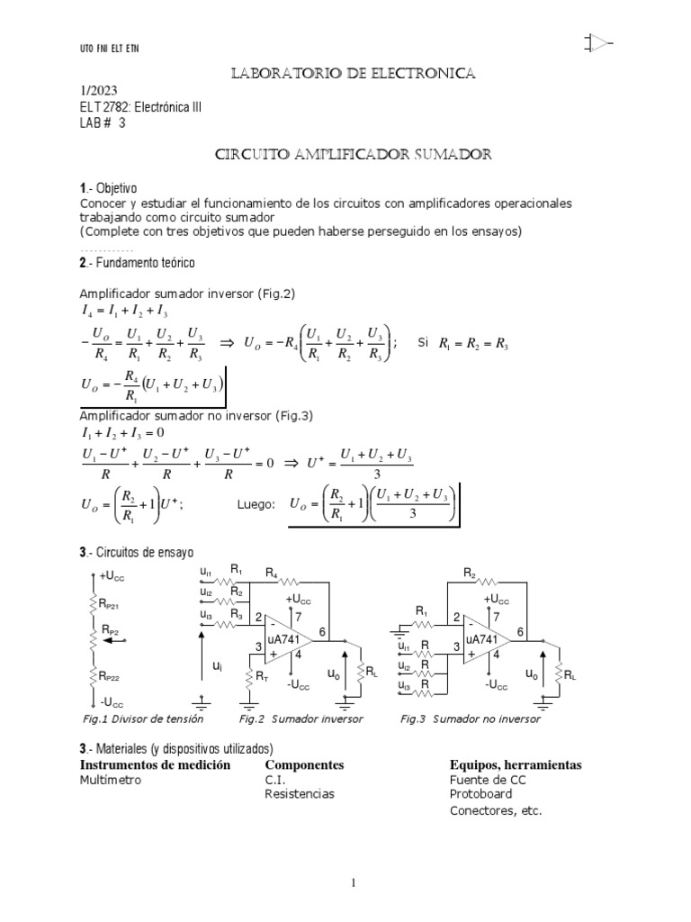 1.-Objetivo: Laboratorio de Electronica 1/2023 ELT 2782: Electrónica III Lab # 3 Circuito ...