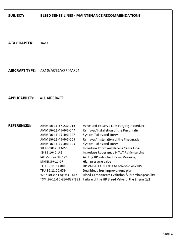 BLEED SENSE LINES Maintenance Recommendations | PDF | Leak | Valve
