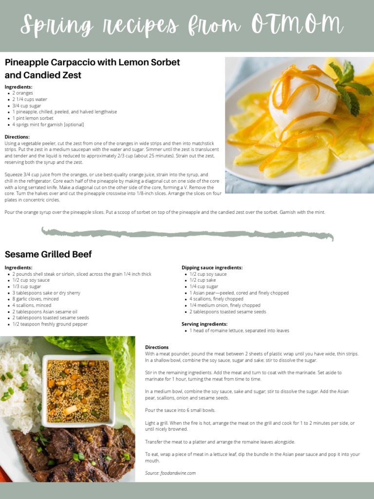Spring 2023 OTMOM Recipes | PDF | Zest (Ingredient) | Sauce