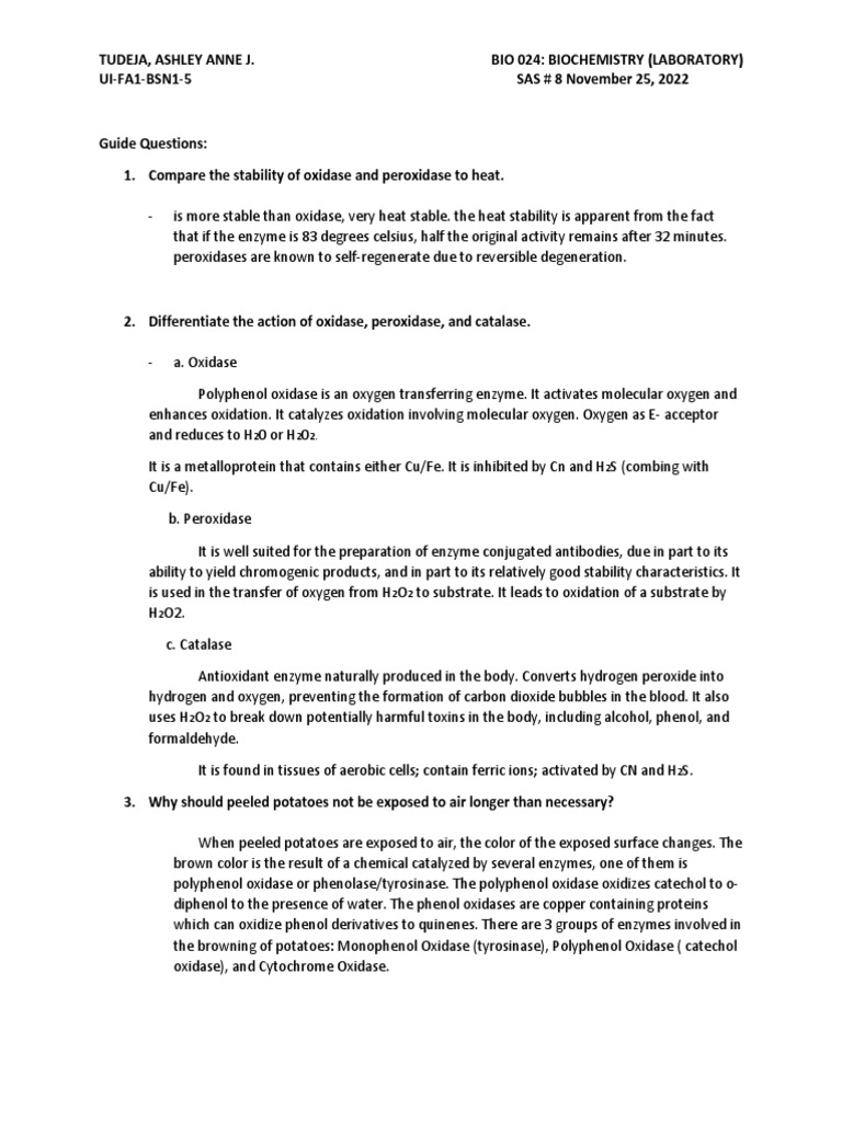 Bio 024: Biochemistry Sas # 8 | PDF
