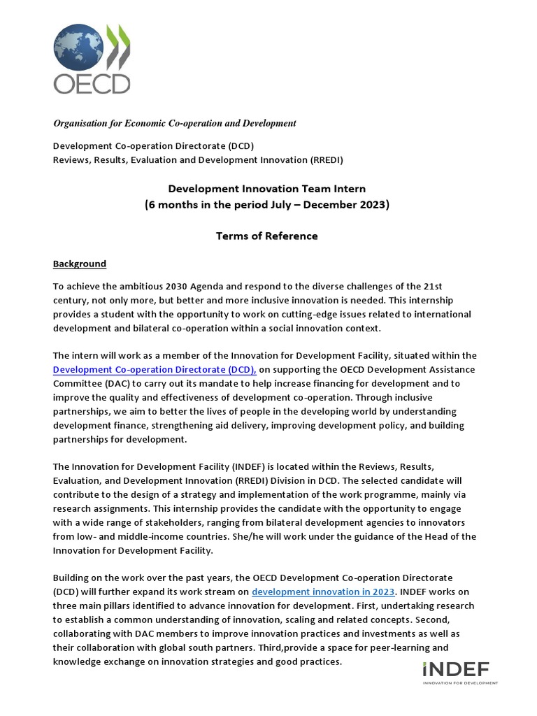OECD Development Innovation Internship | PDF | Innovation | Internship