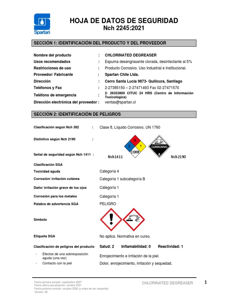 HDS Chlorinated Degreaser V07 | PDF | Agua | Toxicidad