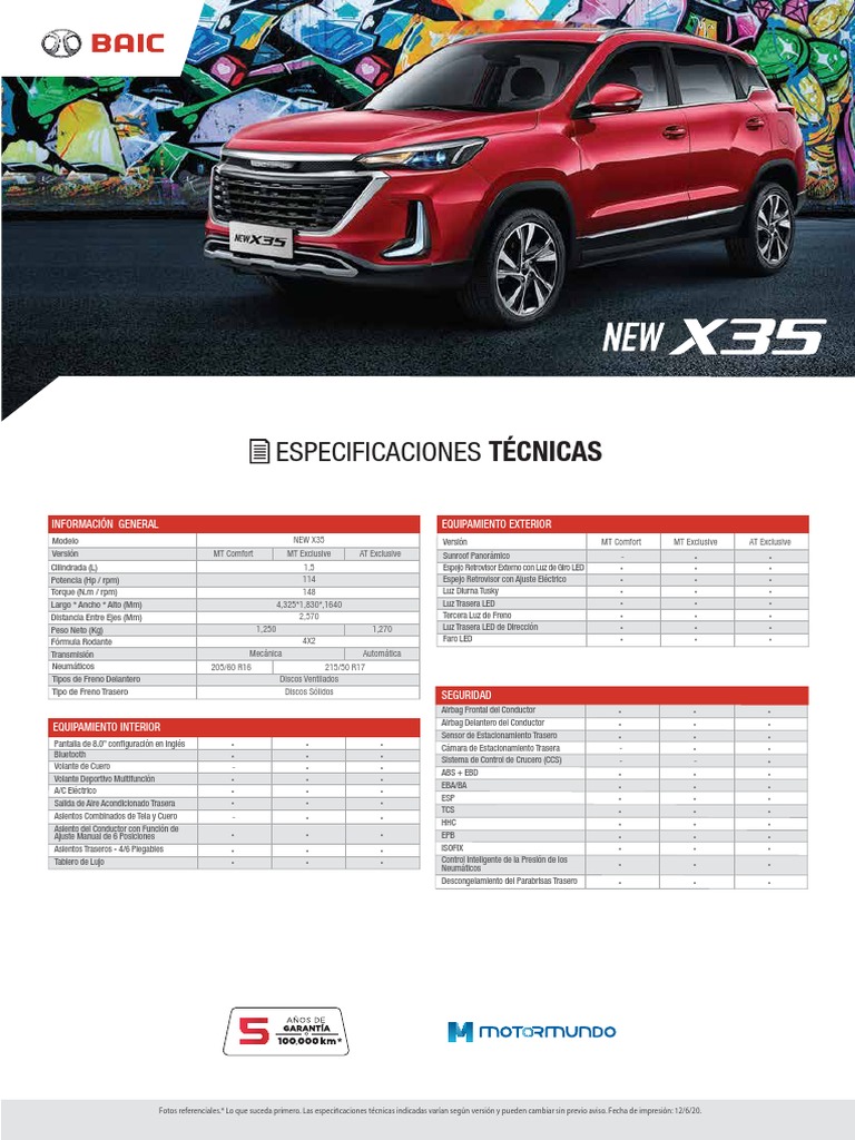 Ficha Técnica del BAIC X35 | PDF