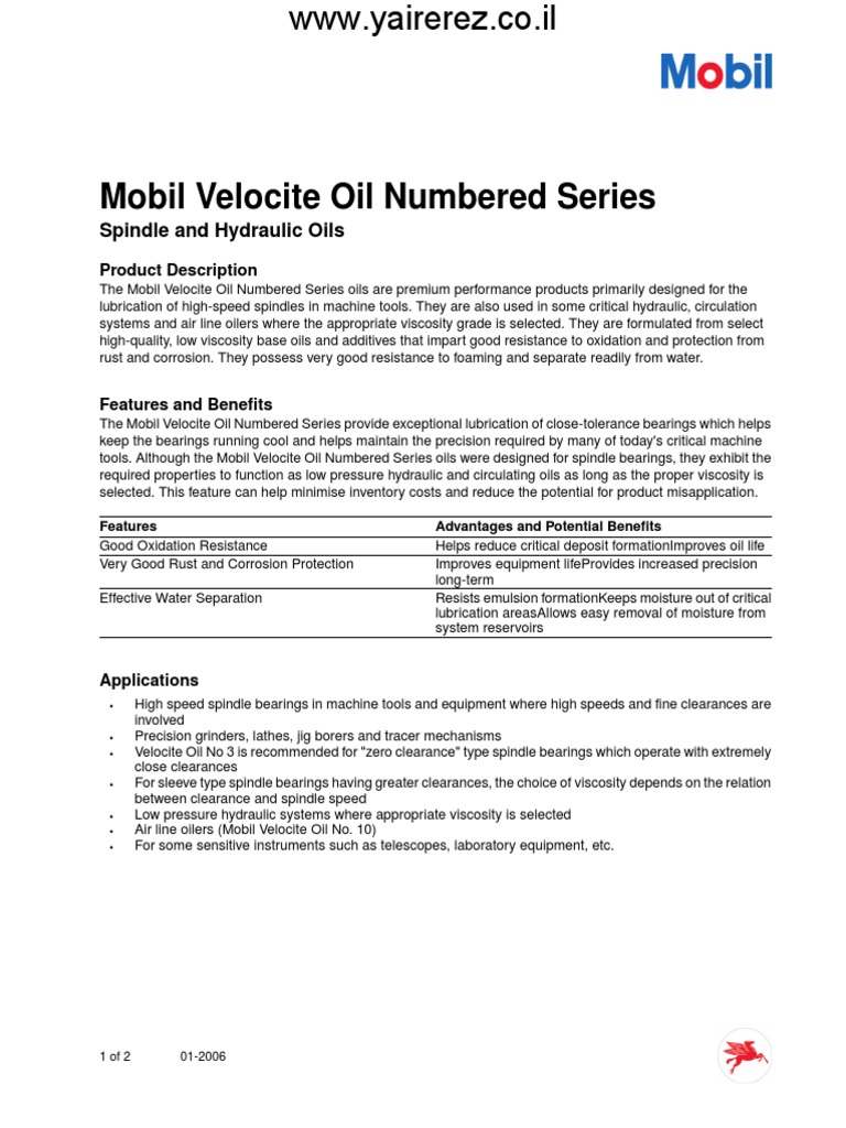 Mobil Velocite Oil Numbered Y | PDF | Bearing (Mechanical) | Viscosity