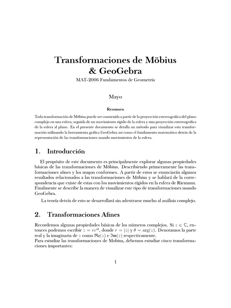 Transformaciones de Mobius | PDF | Rotación | Esfera