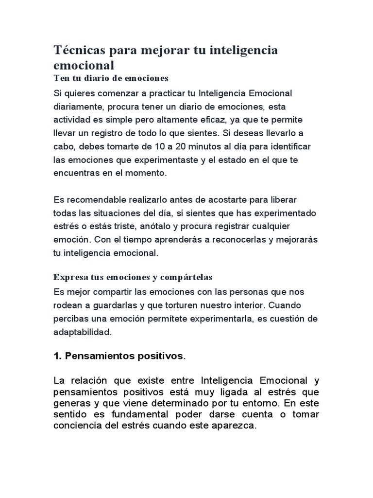 Técnicas para Mejorar Tu Inteligencia Emocional | PDF | Las emociones | Pensamiento