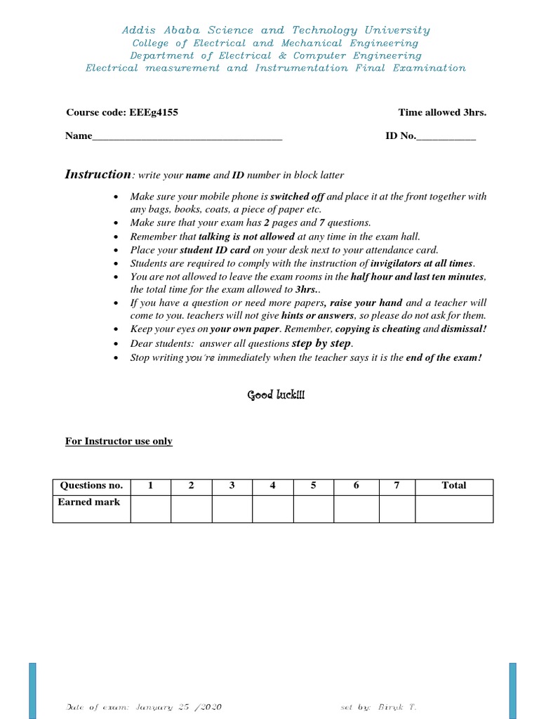 EMI Final Exam Cover For Extension | PDF