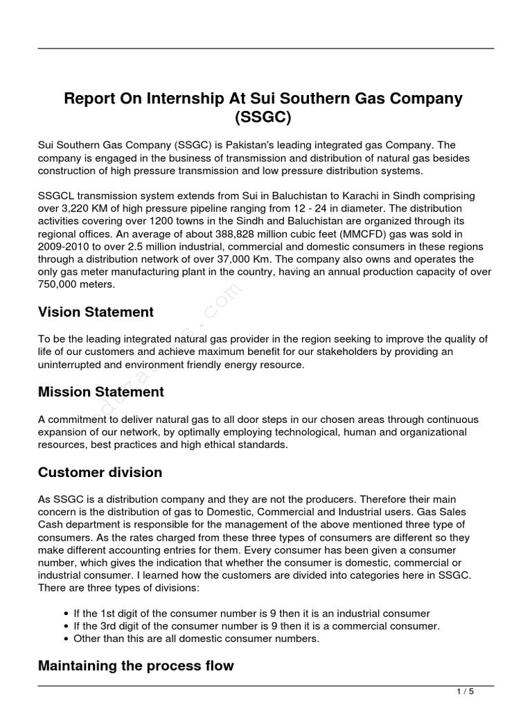 Report On Internship at Sui Southern Gas Company SSGC | PDF | Natural ...