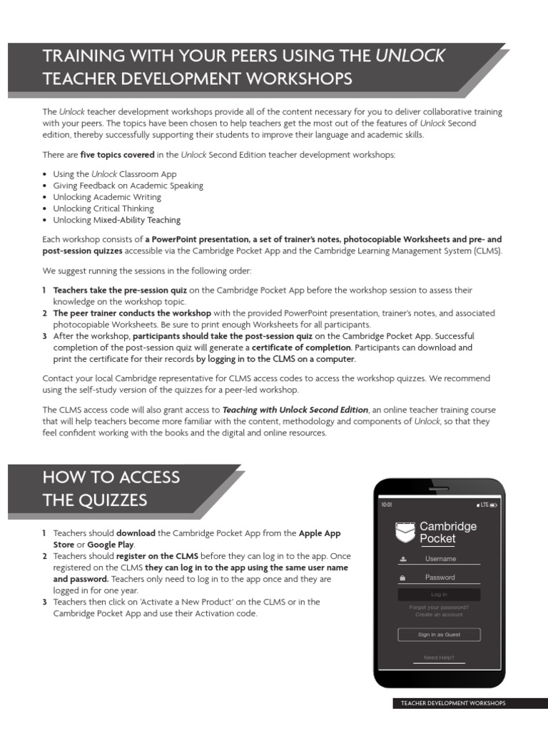 Using The Unlock Workshops - PTP Version | PDF | Teachers | Mobile App