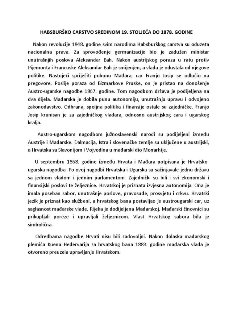 Habsburško Carstvo Sredinom 19. Stoljeća Do 1878. Godine | PDF