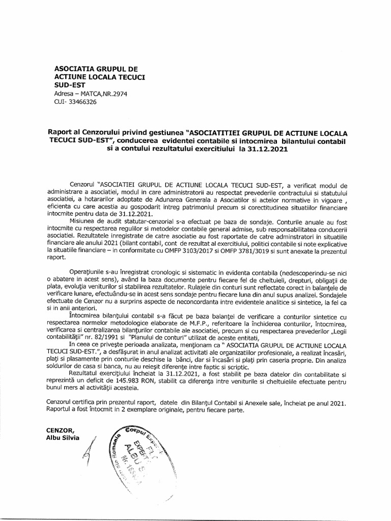 Raport Cenzor Gal | PDF