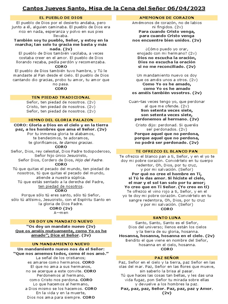 Cancionero Jueves Santo 2023 | PDF | eucaristía | Oración