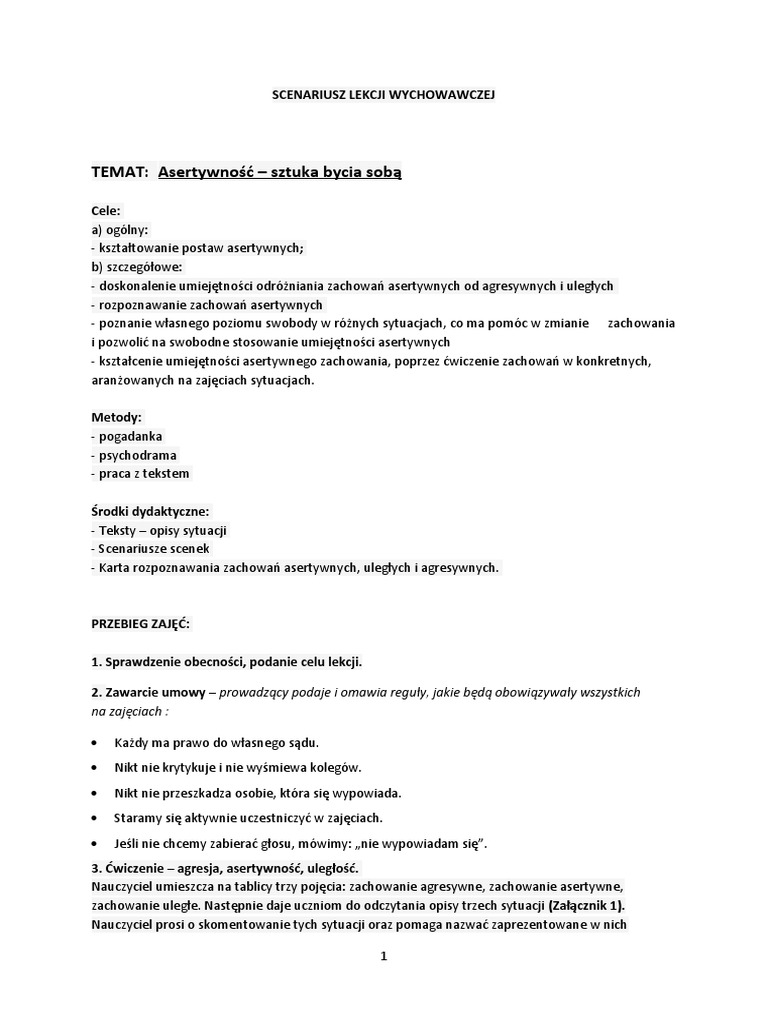 Scenariusz Lekcji Wych Asertywnosc | PDF