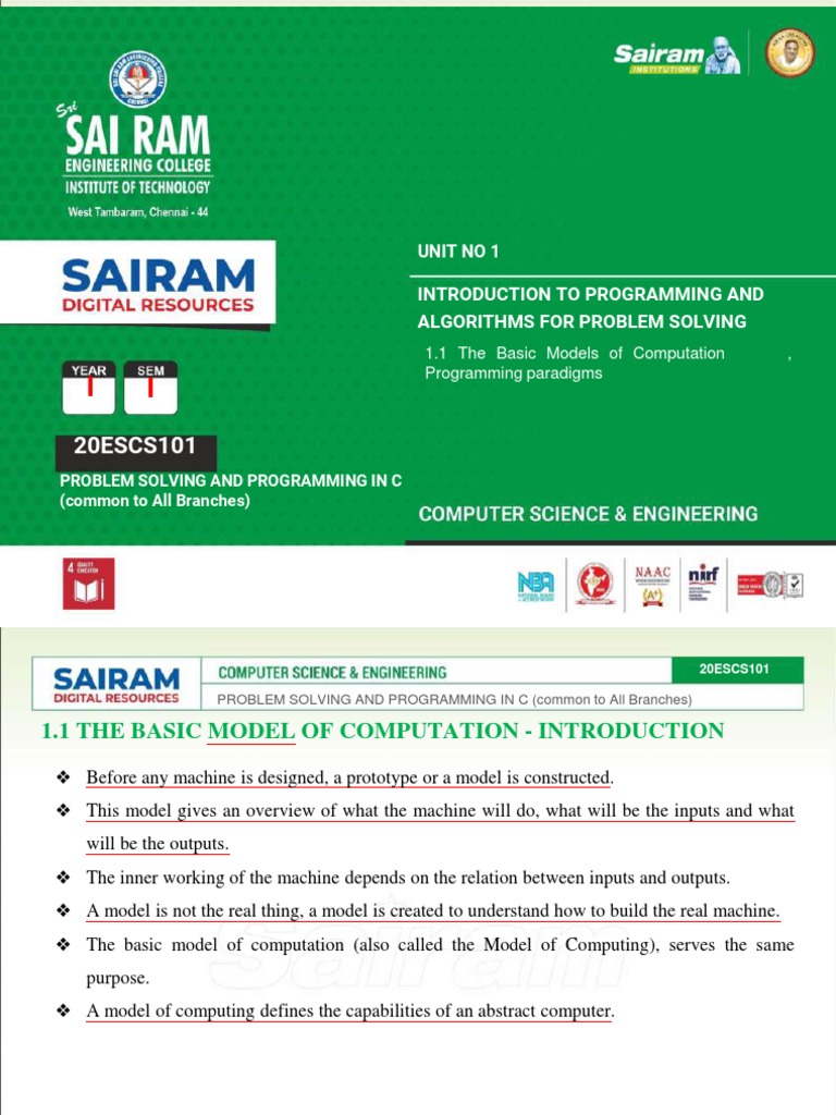 20ESCS101: Problem Solving and Programming in C (Common To All Branches) | PDF | Computer ...
