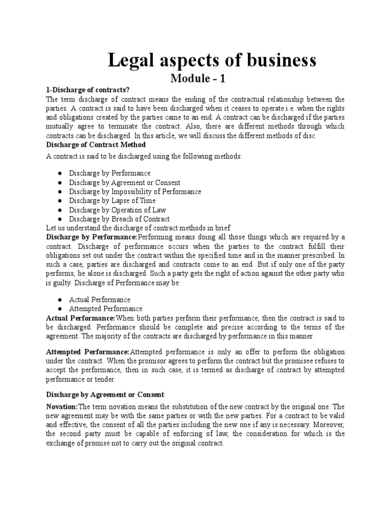 Legal Aspects of Business Notes 5 Sem | PDF | Breach Of Contract ...