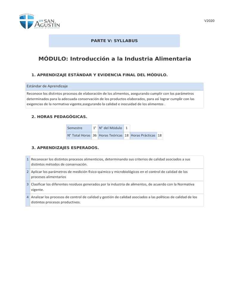 Syllabus Introducción A La Industria Alimentaria-PCC061 | PDF ...