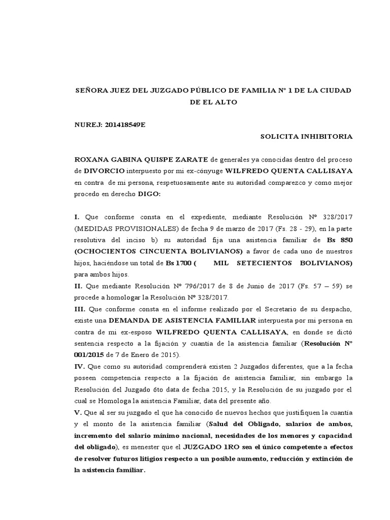Solicita Inhibitoria Familiar | PDF | Gobierno | Justicia