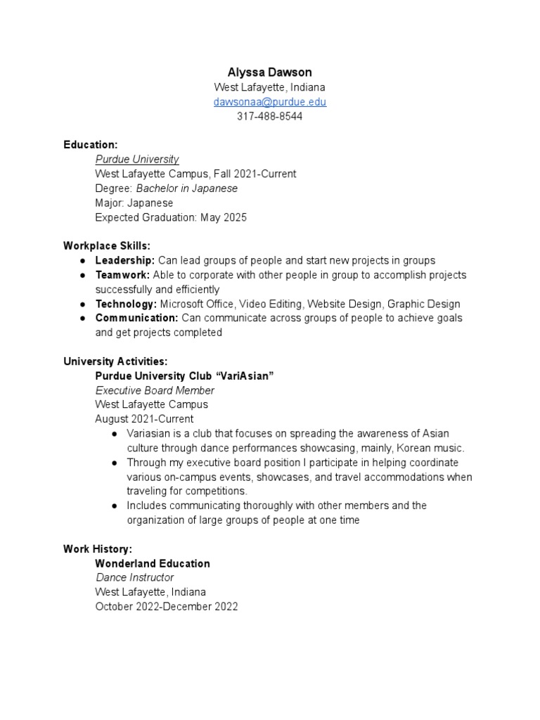Purdue University: Alyssa Dawson | PDF | Career & Growth