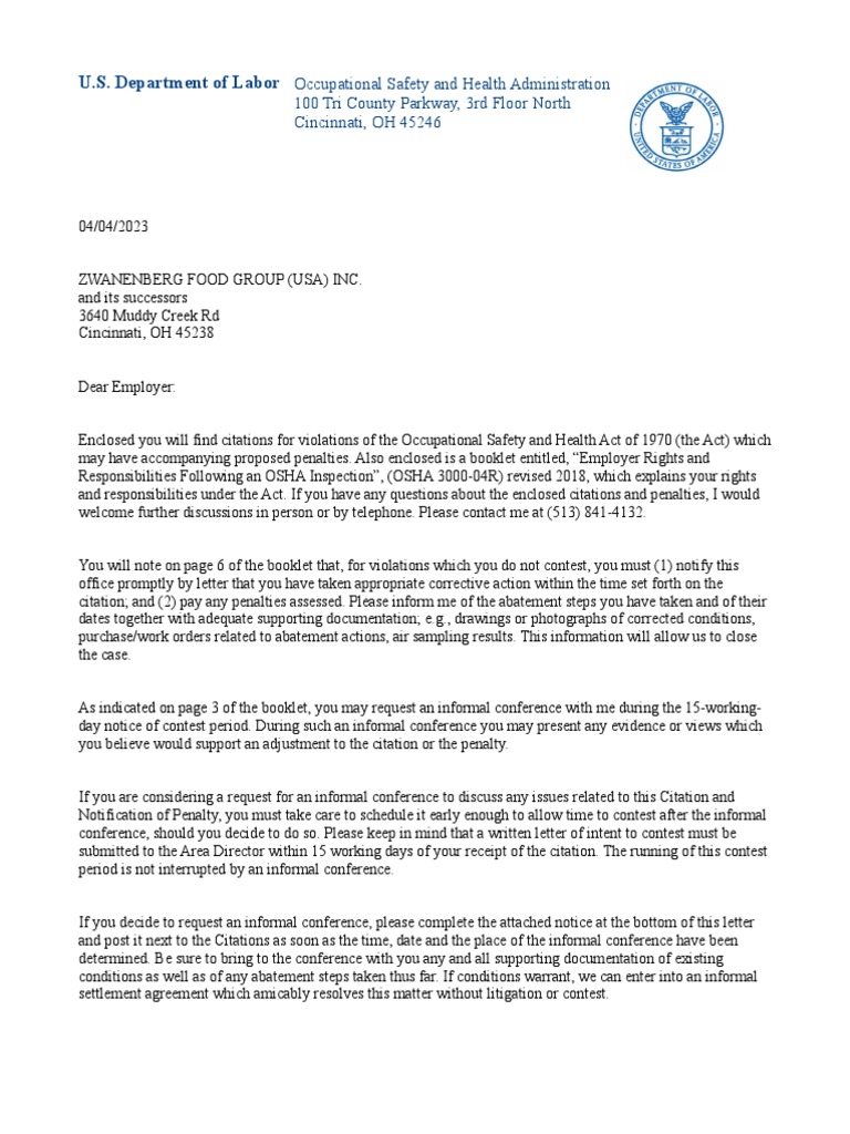 OSHA Citations Zwanenburg | PDF | Occupational Safety And Health ...