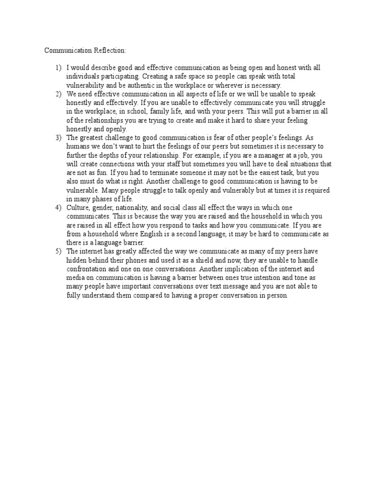 Communication Reflection | PDF | Social Science