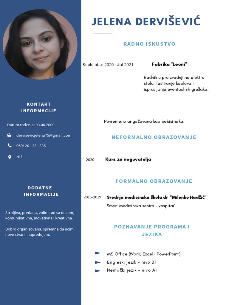 Jelena Dervišević: Radno Iskustvo | PDF