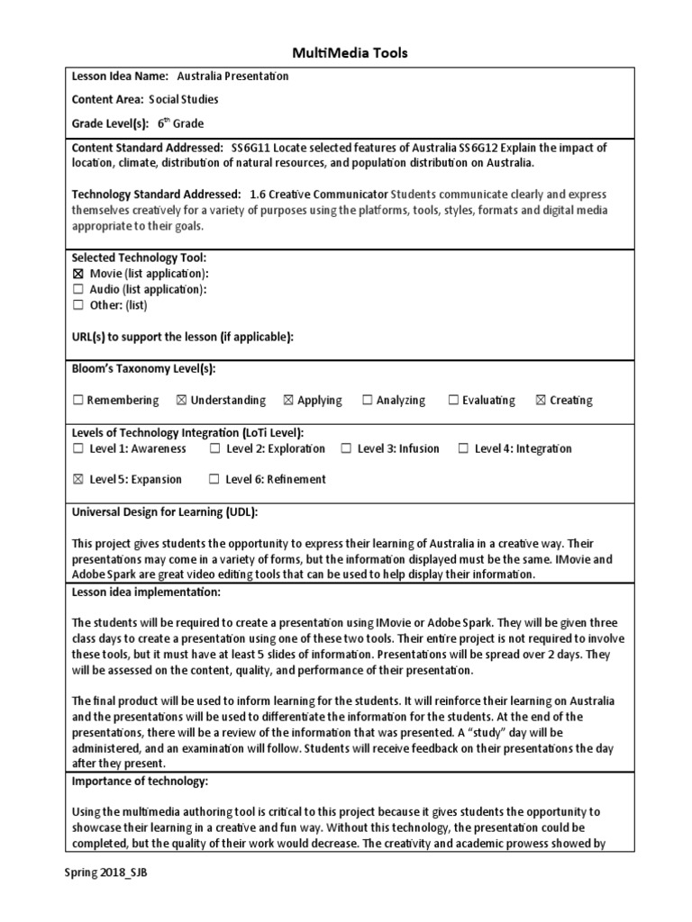08 Multimedia Tools Lesson Idea Template Gavin Mckinley | Download Free ...