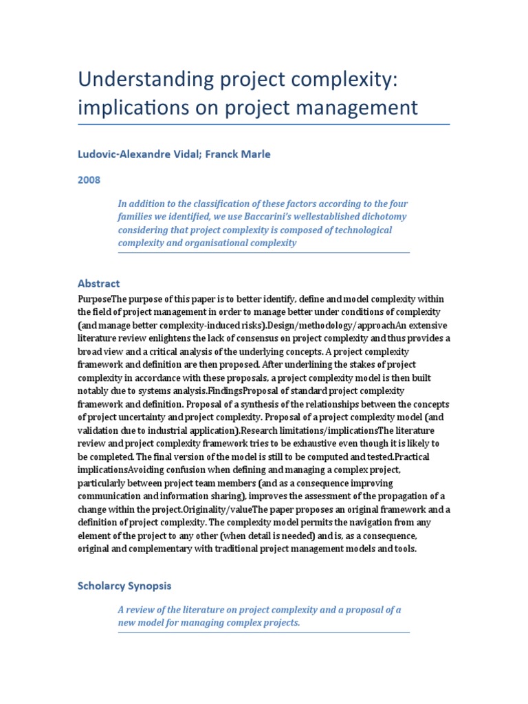 Understanding Project Complexity Implications On Project Management | PDF | Complexity | Project ...