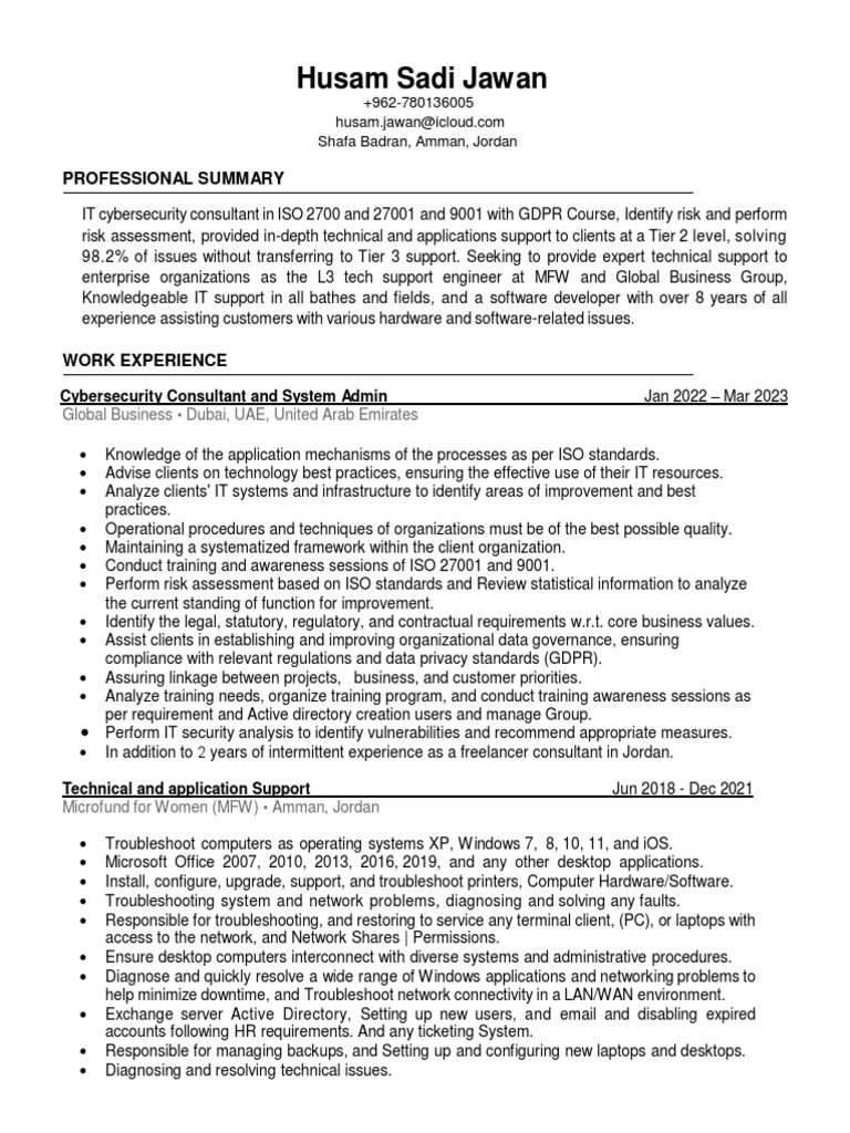 H.jawan CV | PDF | Computer Network | Technical Support