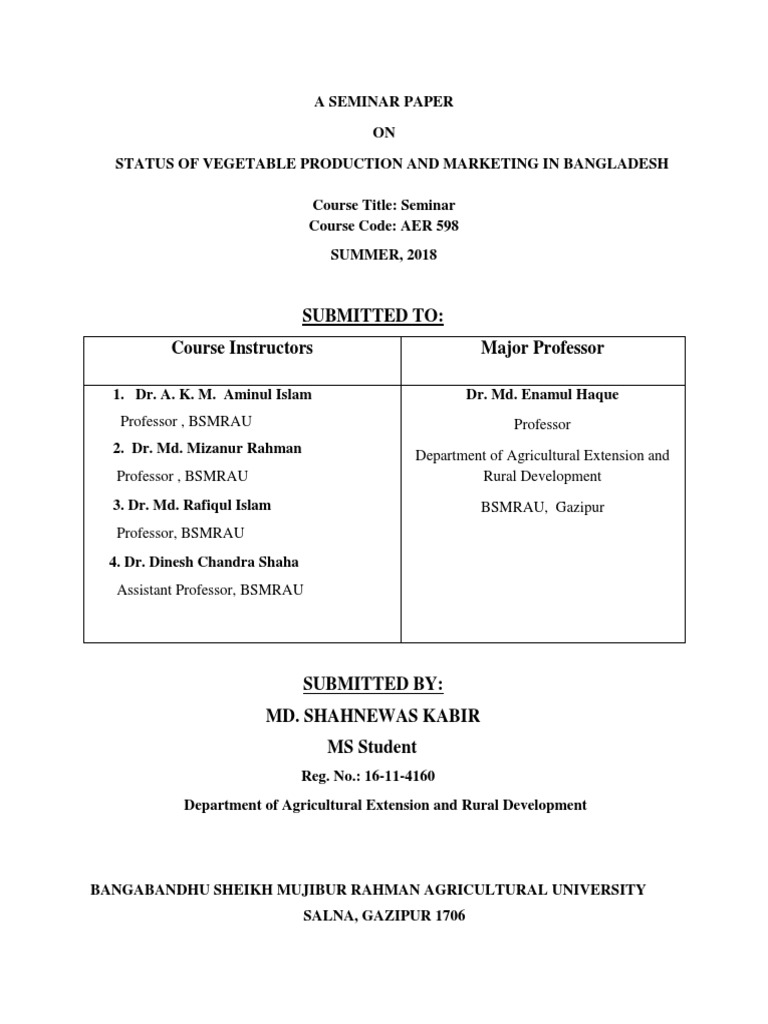 Seminar Paper Shahnewas Kabir | PDF | Vegetables | Agriculture