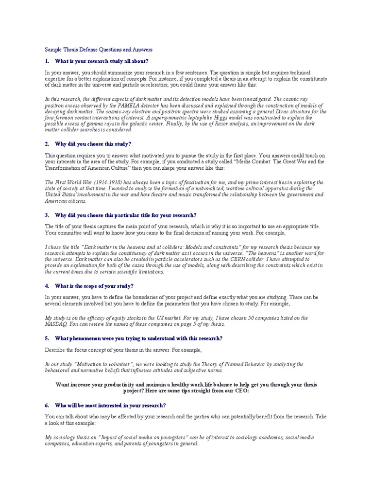 Sample Thesis Defense Questions and Answers | PDF | Likert Scale | Matter