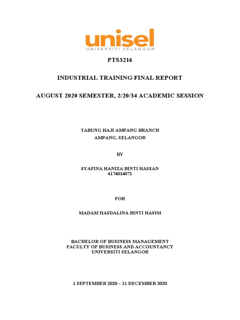 PTS3216 Industrial Training Final Report August 2020 Semester, 2/20/34 ...