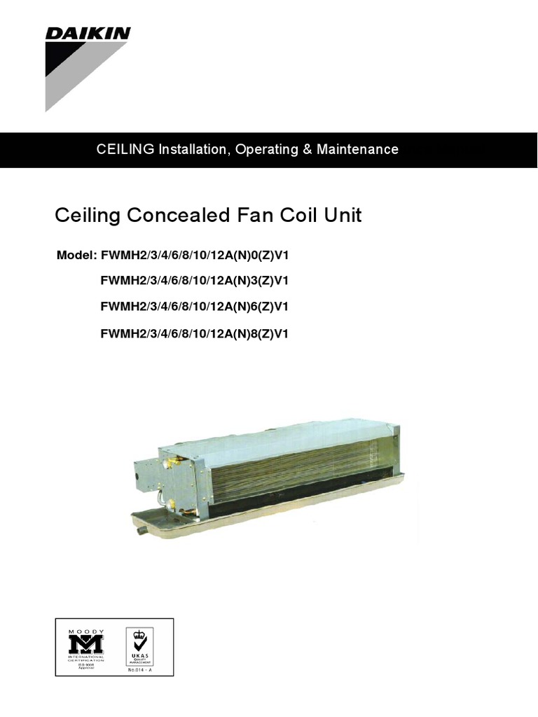 Ceiling Concealed Fan Coil Unit: CEILING Installation, Operating & Maintenance | PDF | Duct ...
