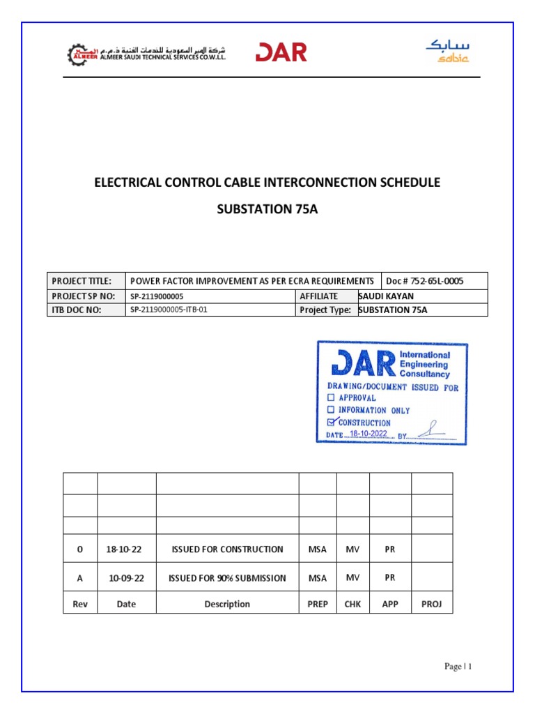 752-65L-0005 Cable Interconnection Schedule (Sg-75a-101&102) | PDF ...