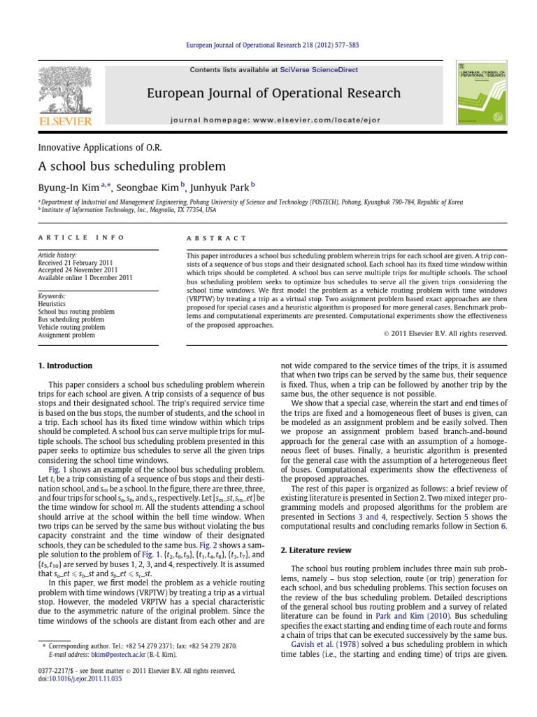 (2012) A School Bus Scheduling Problem | PDF | Mathematical Optimization | Computational Science