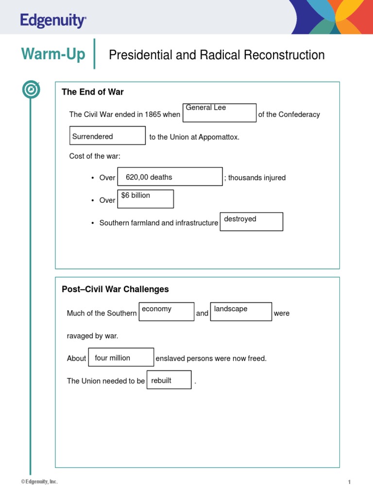 Semester 2 Unit 3.6 PresAndRadicalRecon-GN-SE | PDF | Reconstruction ...