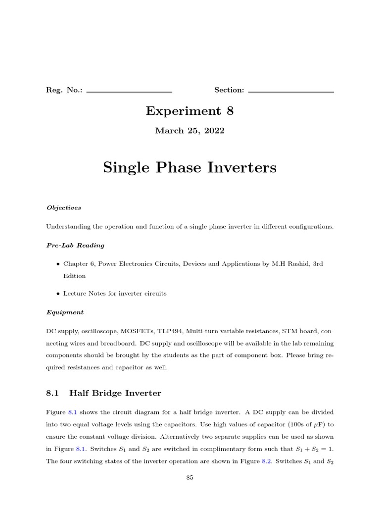 Lab 8 Single Phase Inverters | PDF | Power Inverter | Power Supply
