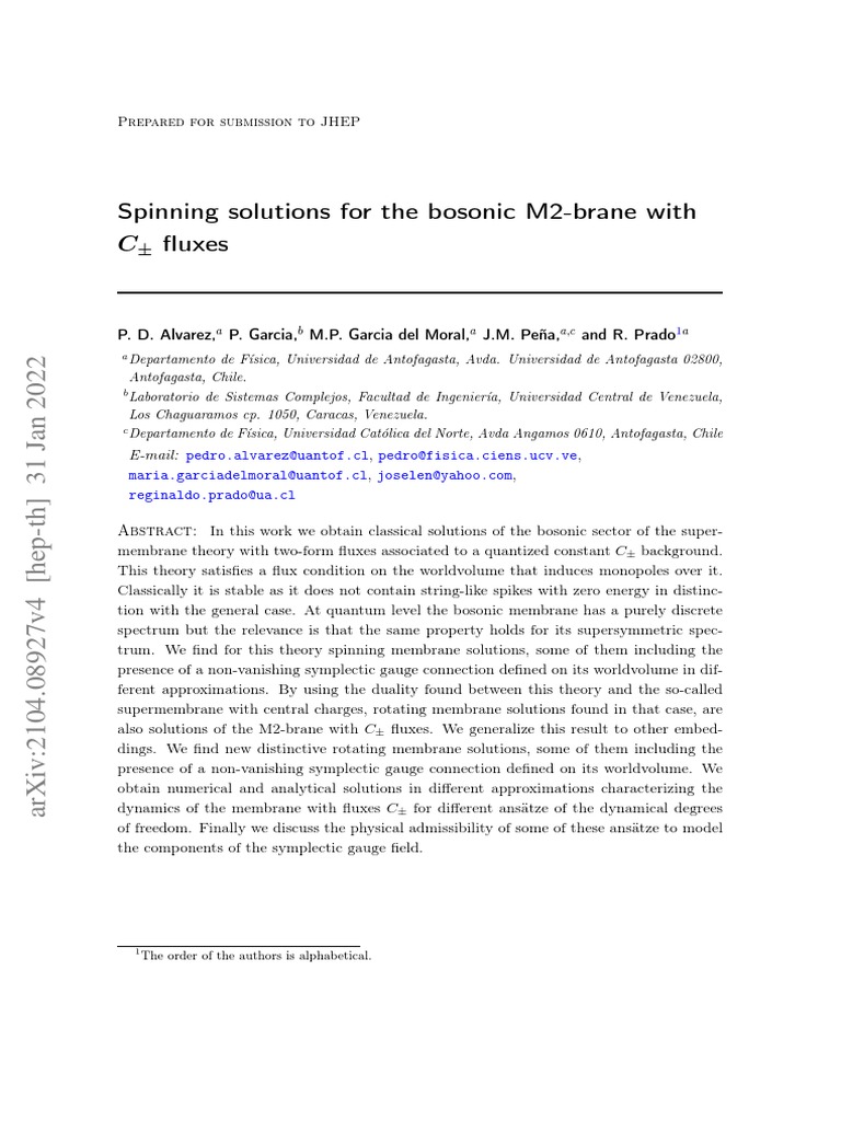 Spinning Solutions For The Bosonic M2-Brane With C Fluxes | Download Free PDF | Gauge Theory ...