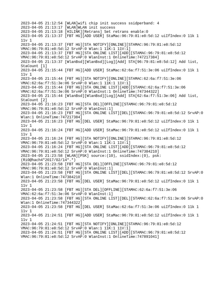 Wifi chip and WLAN initialization logs | PDF | Computer Networking | Mobile Technology