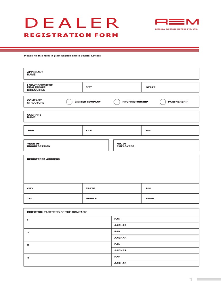 Rissala Electric Motors Dealer Registration Form | PDF