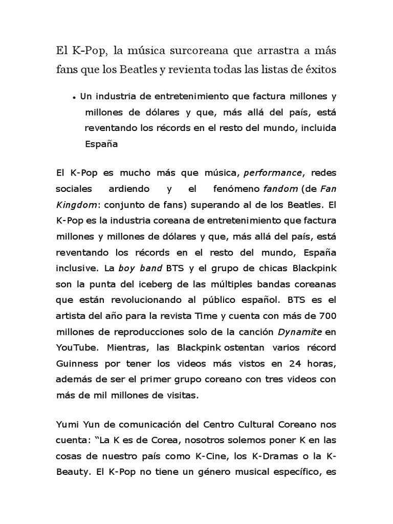 El K Pop | PDF | Corea del Sur | Política mundial