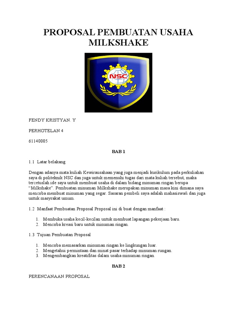 Proposal Pembuatan Usaha Milkshake | PDF