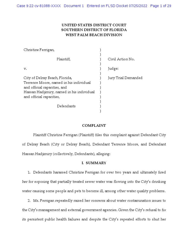 Ferrigan v. Delray Beach: Whistleblower Case | PDF | Reclaimed Water ...