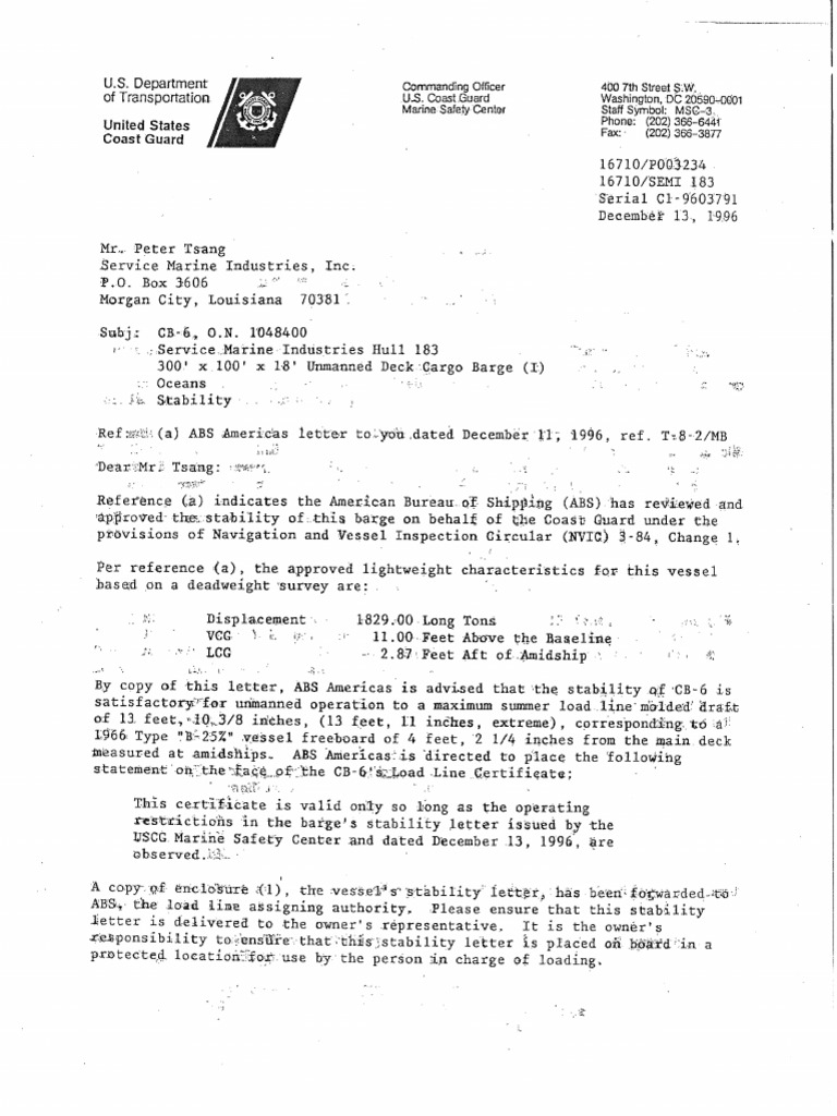 Marmac 301 Stability Letter | PDF