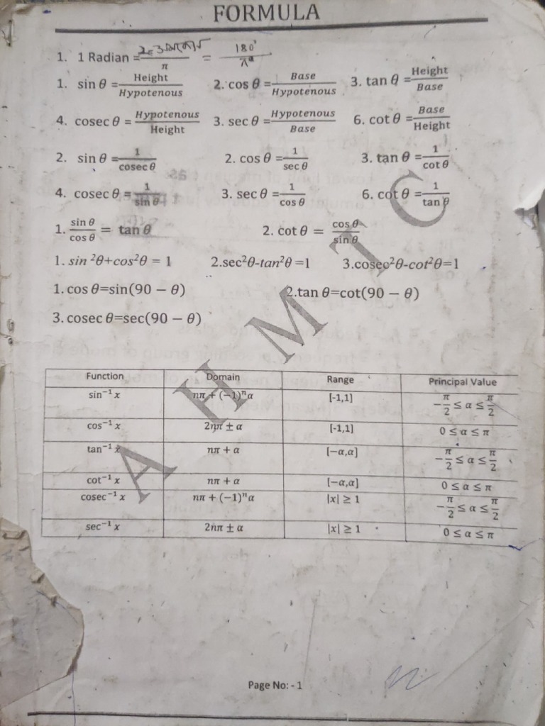 Important Math Formula | PDF | Trigonometric Functions | Physical ...