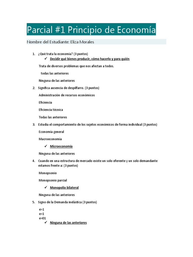 Parcial #1 Formativo Principio de Economia | PDF | Finanzas y dinero